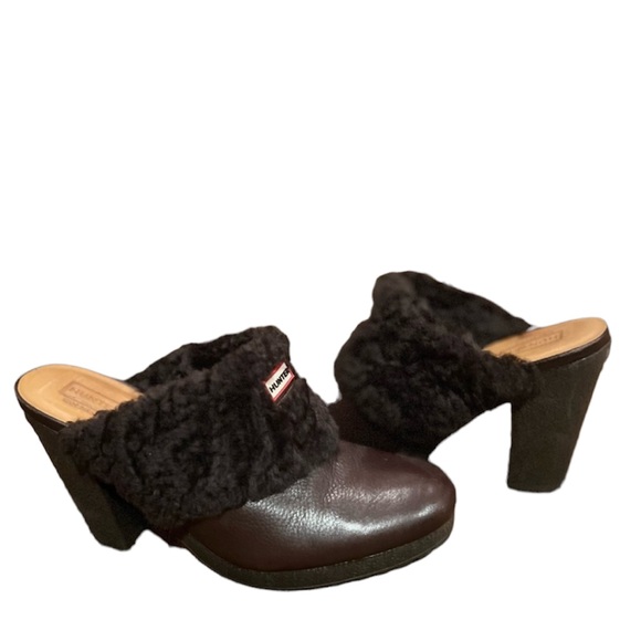 Hunter | Shoes | Hunter Brown Leather Brazilian Sheepskin Sherpa Heeled ...